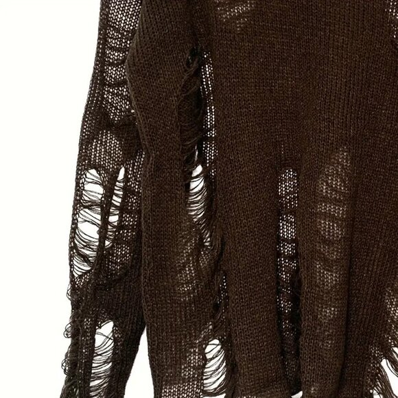 HIGH QUALITY | Sweaters | Distressed Knit Sweater Color Dark Brown ...